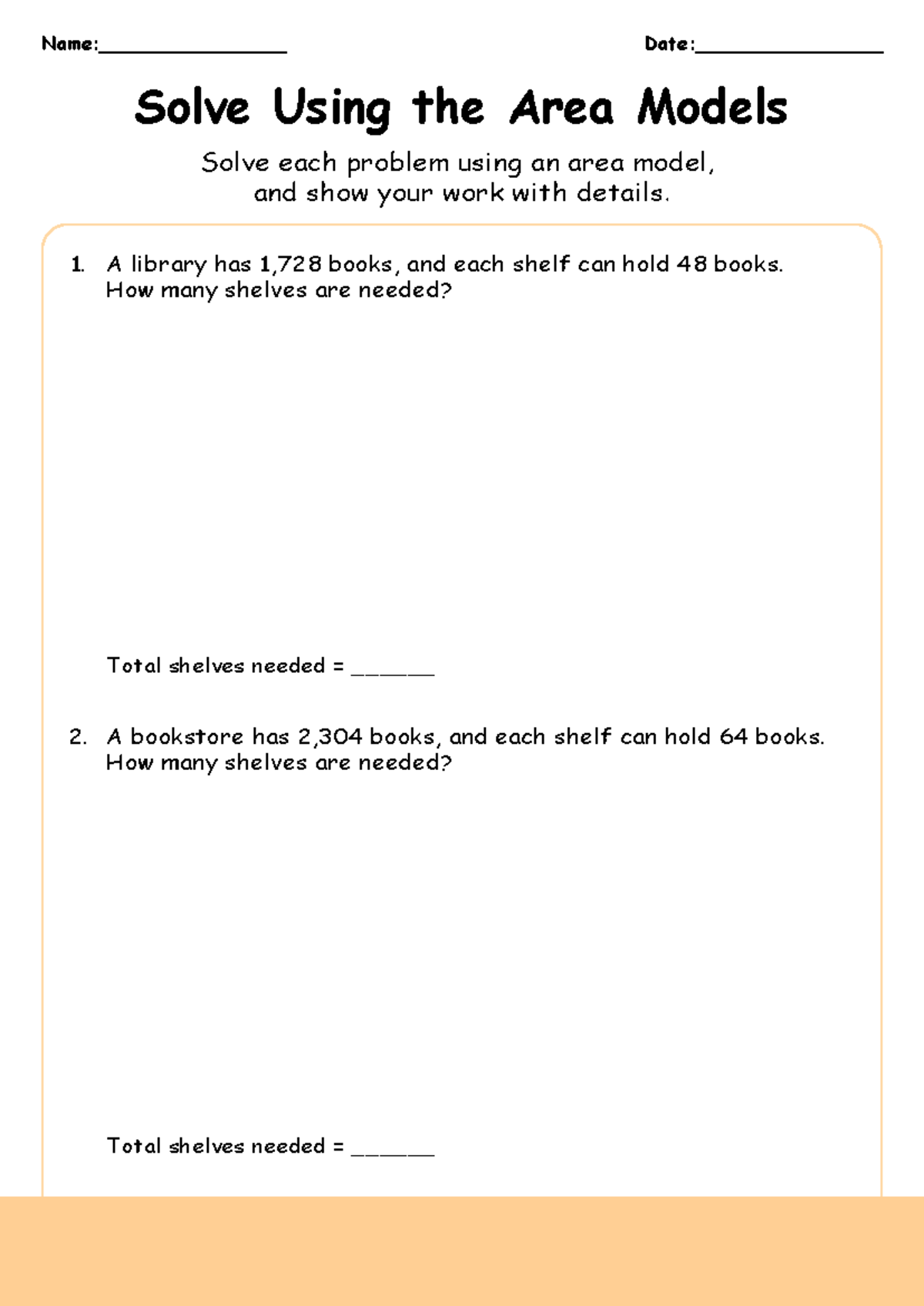 Solving Division Problems Using Area Models - 5th Grade Worksheet - Studocu