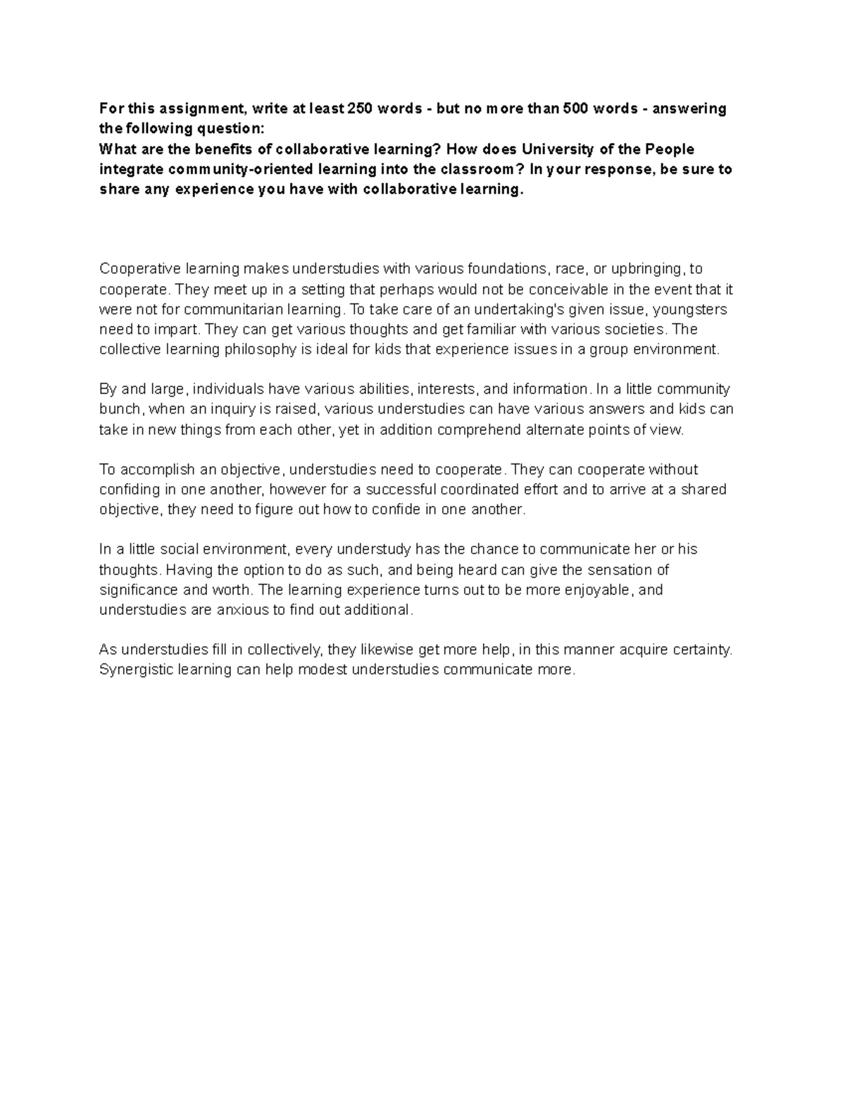 Univ 1001 - Benefits of Collaborative Learning in Education - Studocu