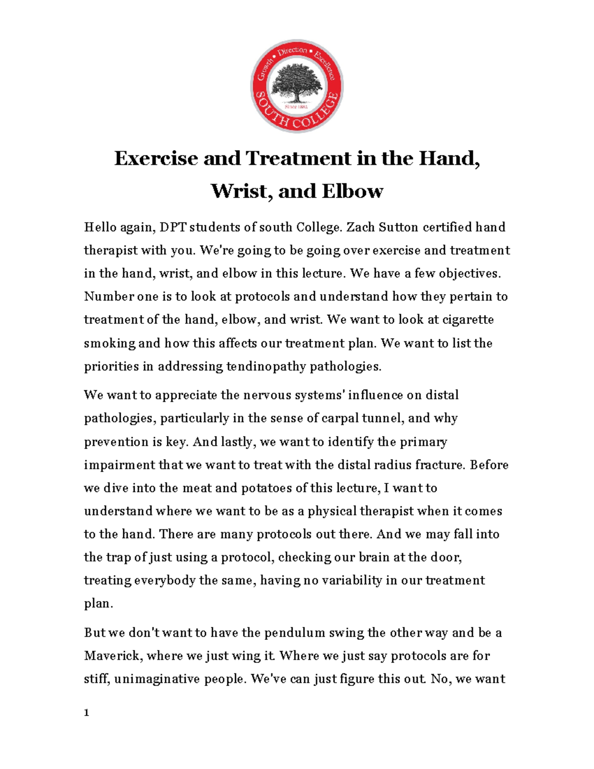 Exercise and Treatment Protocols for Hand, Wrist, and Elbow DPT 101 ...