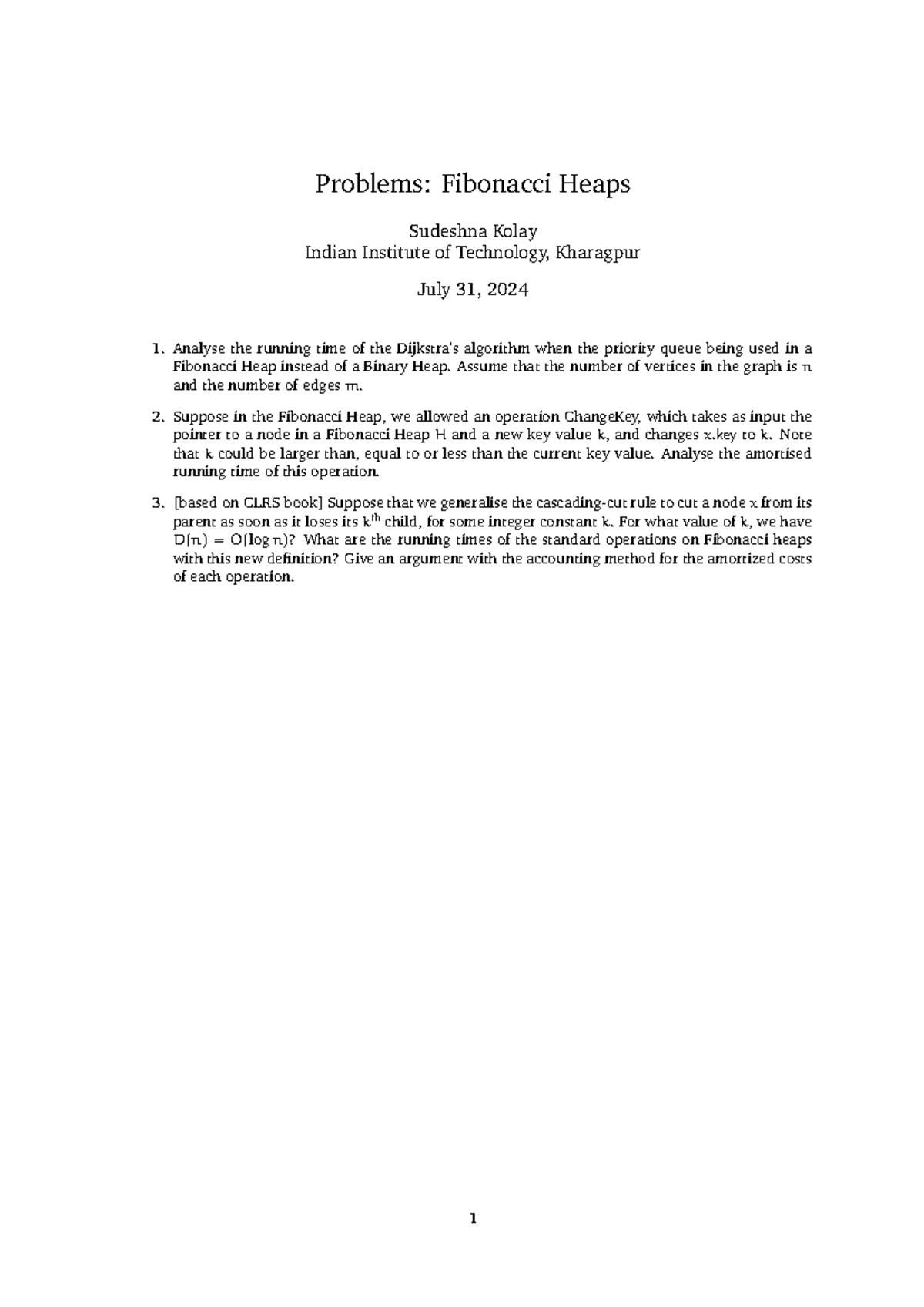 Fibonacci Heap Problems: Analysis & Amortized Costs - Studocu