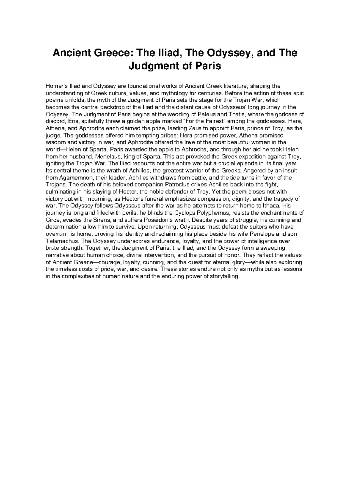 Ancient Greece: Notes on The Iliad, The Odyssey & Judgment of Paris ...