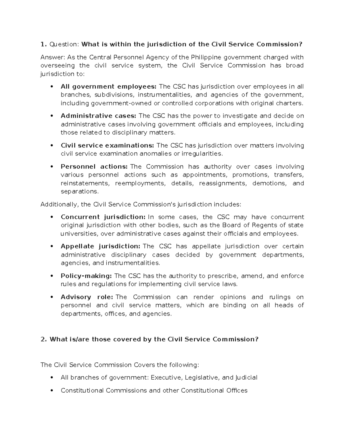 Civil Service Commission Jurisdiction & Coverage Overview (CSC) - Studocu