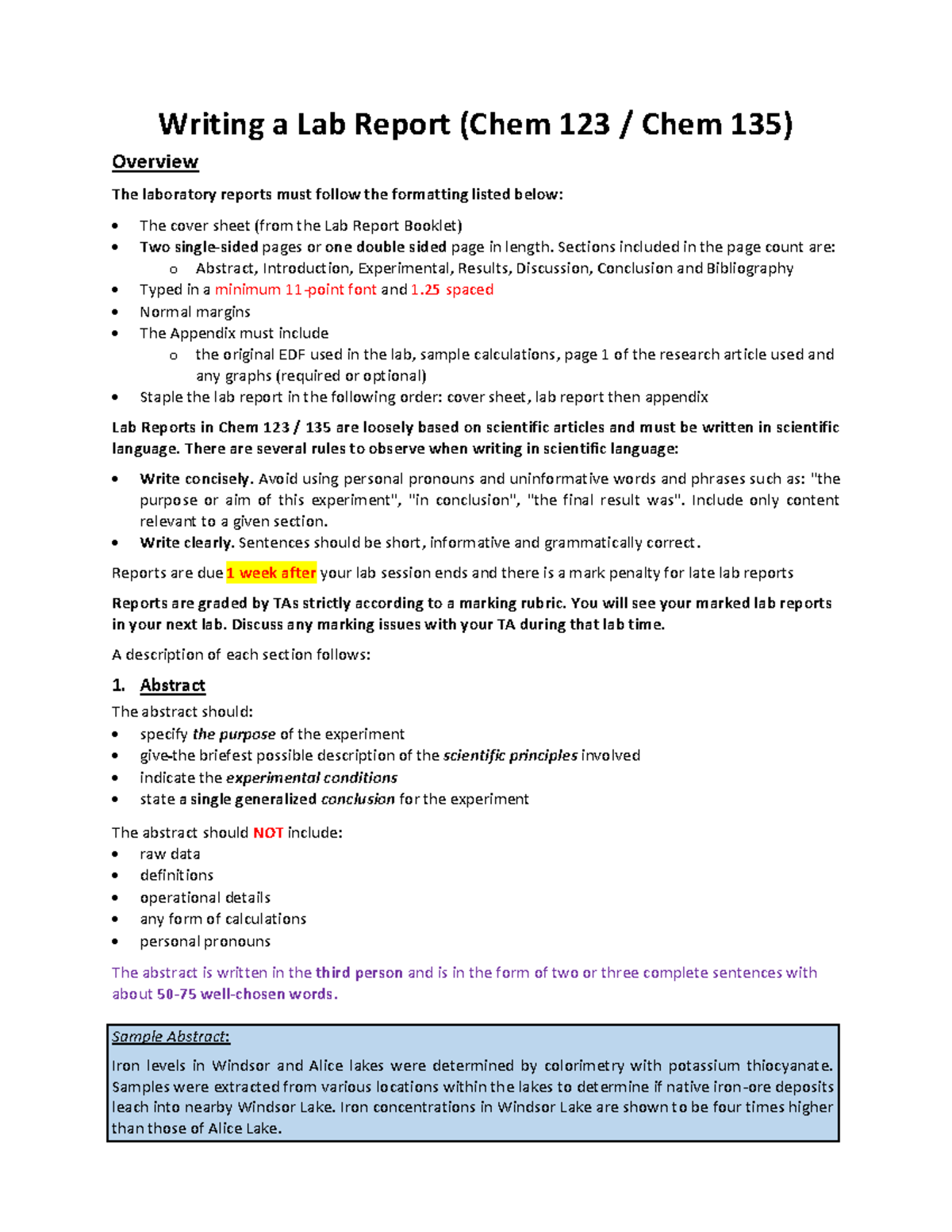 Lab Report Guidelines for Chem 123/135: Writing Essentials 2024 - Studocu