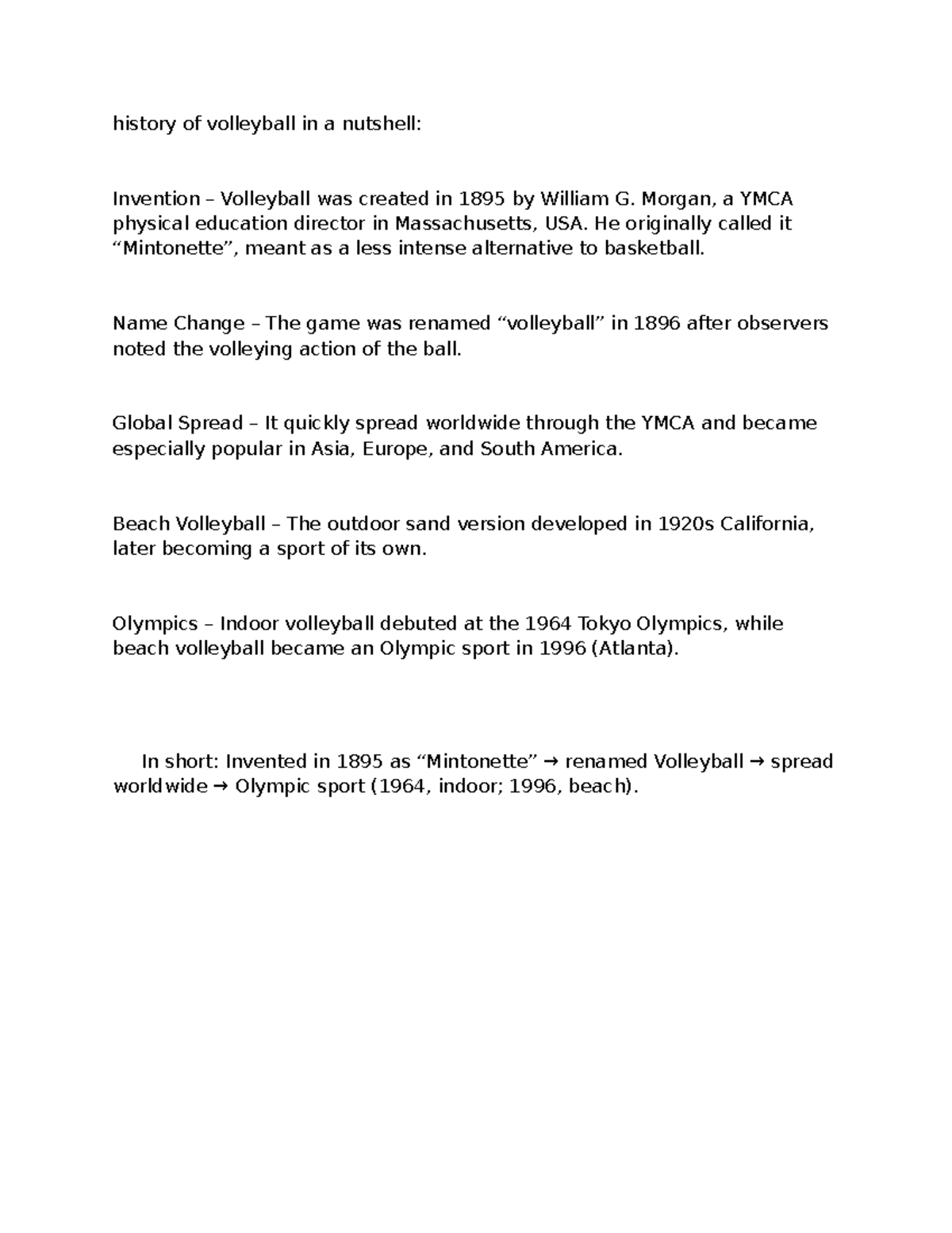 HIST 101: Overview of Volleyball's History and Evolution - Studocu