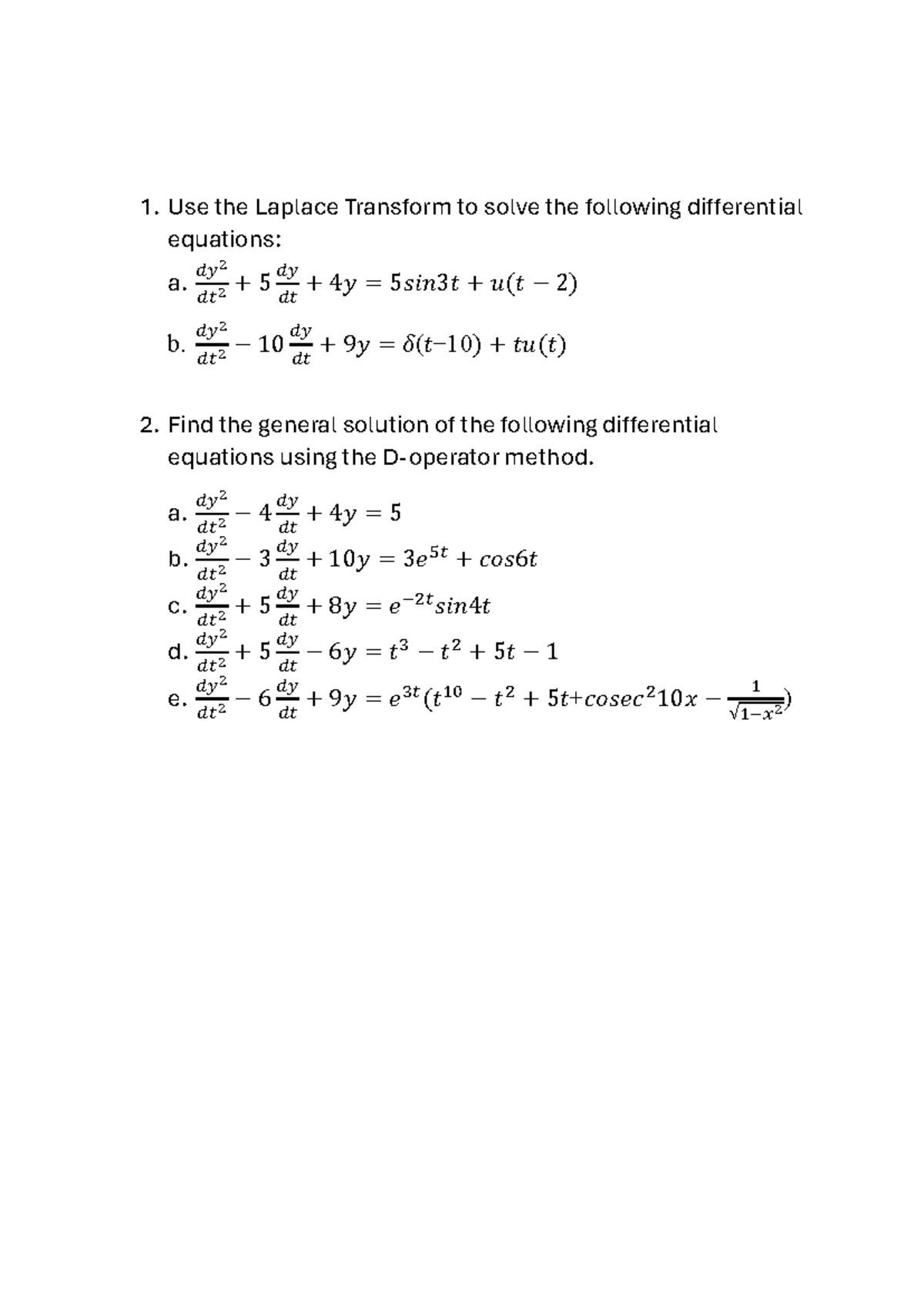 Differential Equations Tutorial 1: Solving with Laplace Transform - Studocu