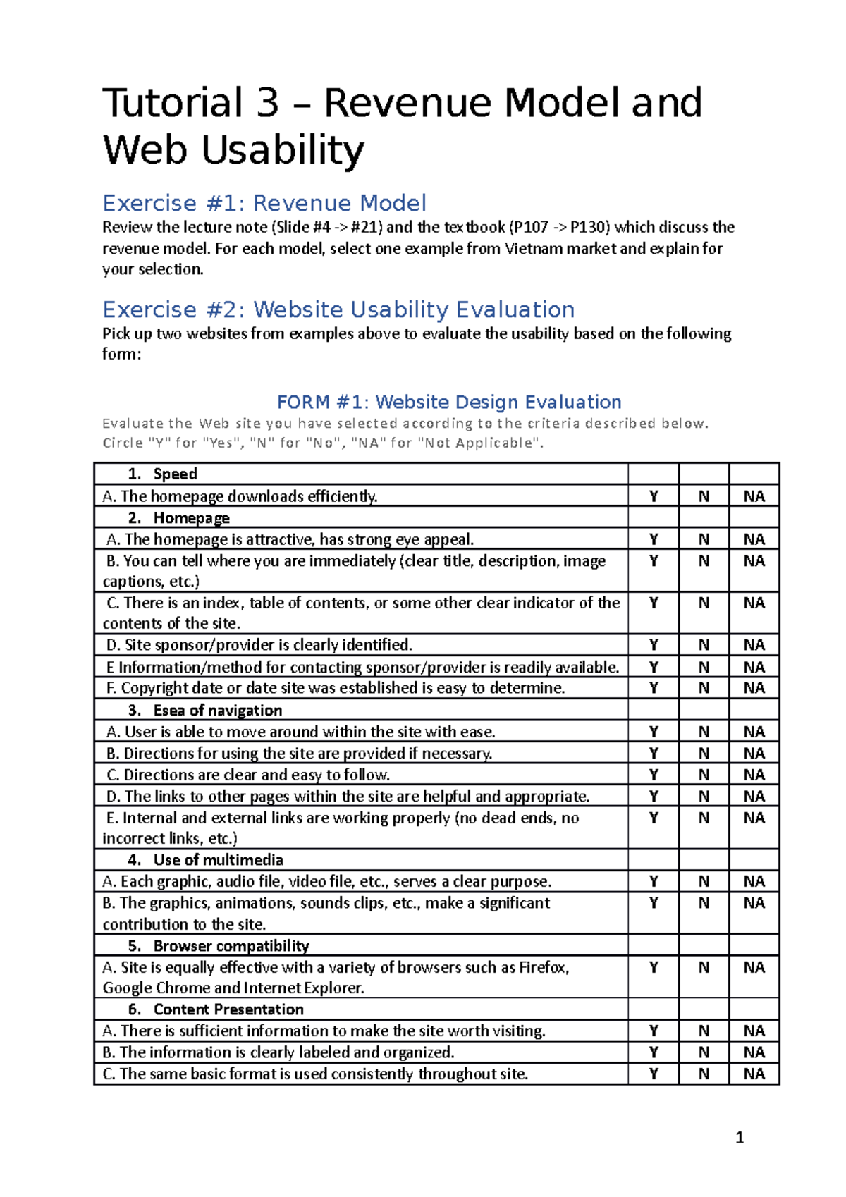 Tutorial 3 - Revenue Model and Web Usability - Tutorial 3 – Revenue ...