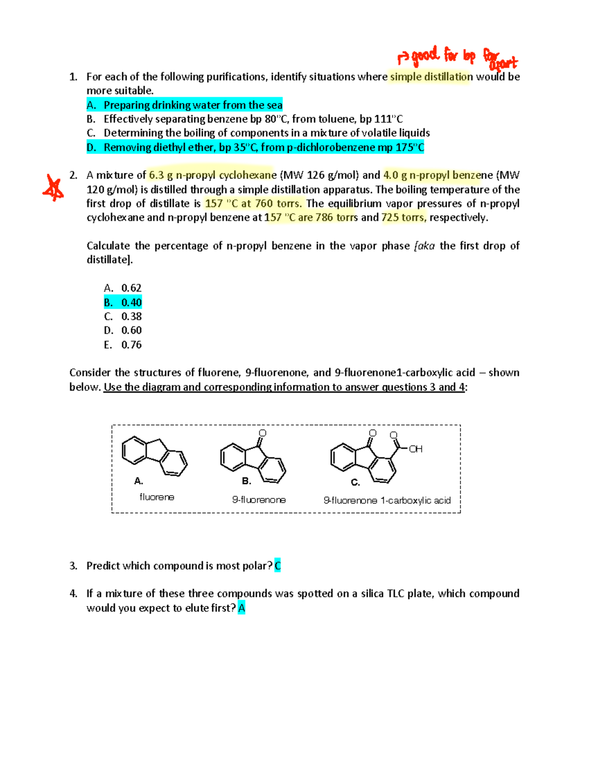 CA 2 Exam 1 - Simple Distillation Practice from Previous Years - Studocu