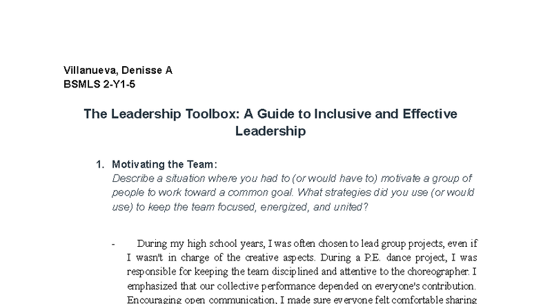 BSMLS Midterm: The Leadership Toolbox for Inclusive Team Motivation ...