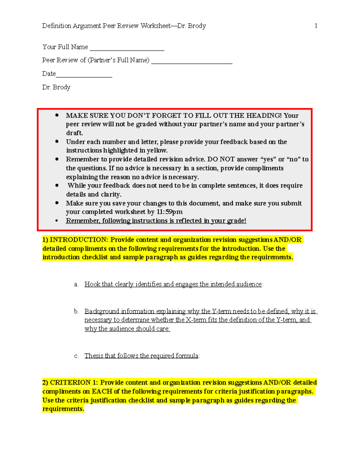Definition Essay Peer Review Worksheet (ENG101) - Studocu