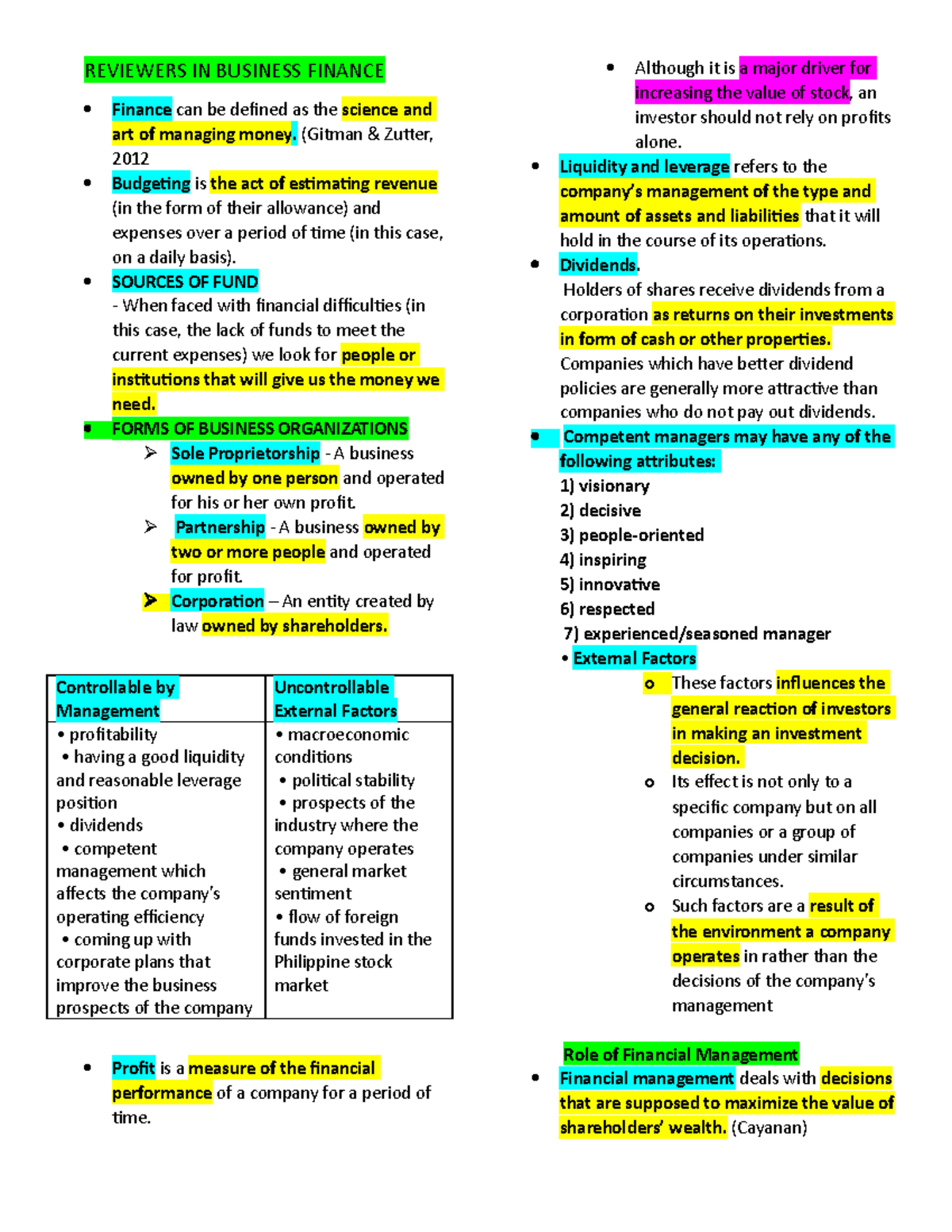 Reviewers IN Business Finance - REVIEWERS IN BUSINESS FINANCE Finance ...