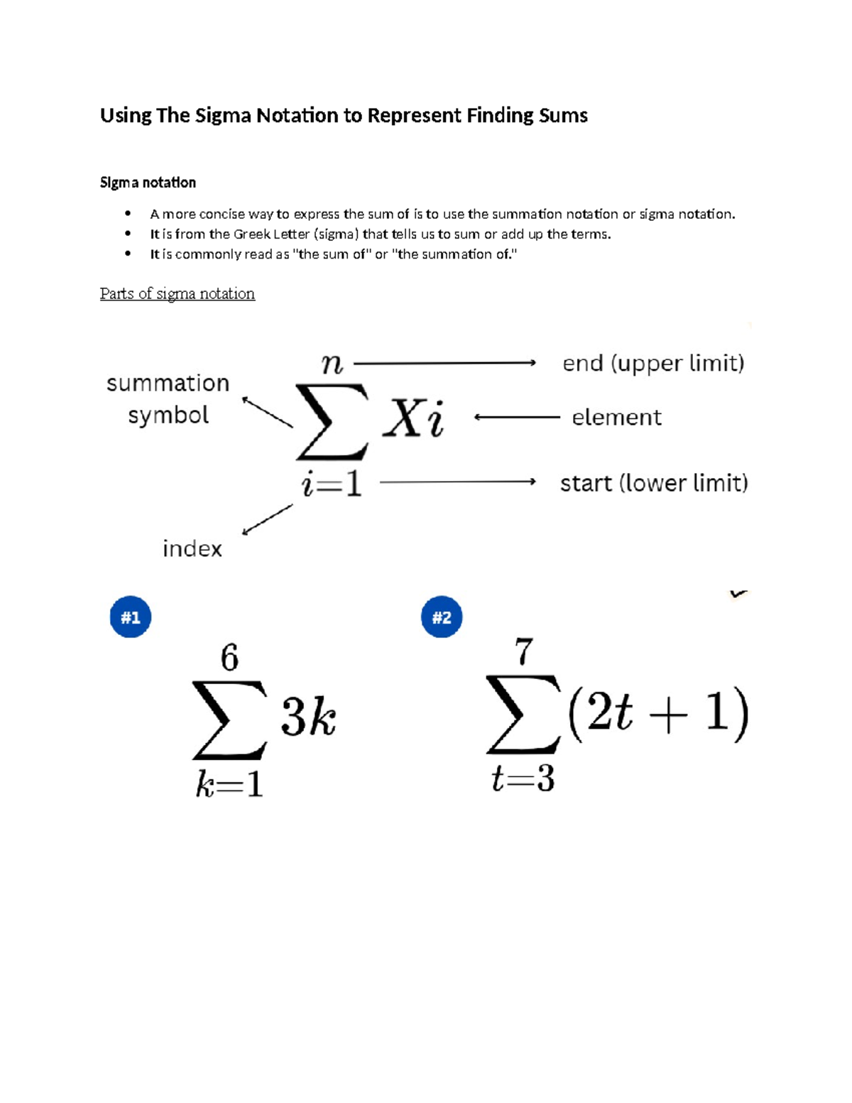 Using The Sigma Notation to Represent Finding Sums - It is from the Greek Letter (sigma) that ...