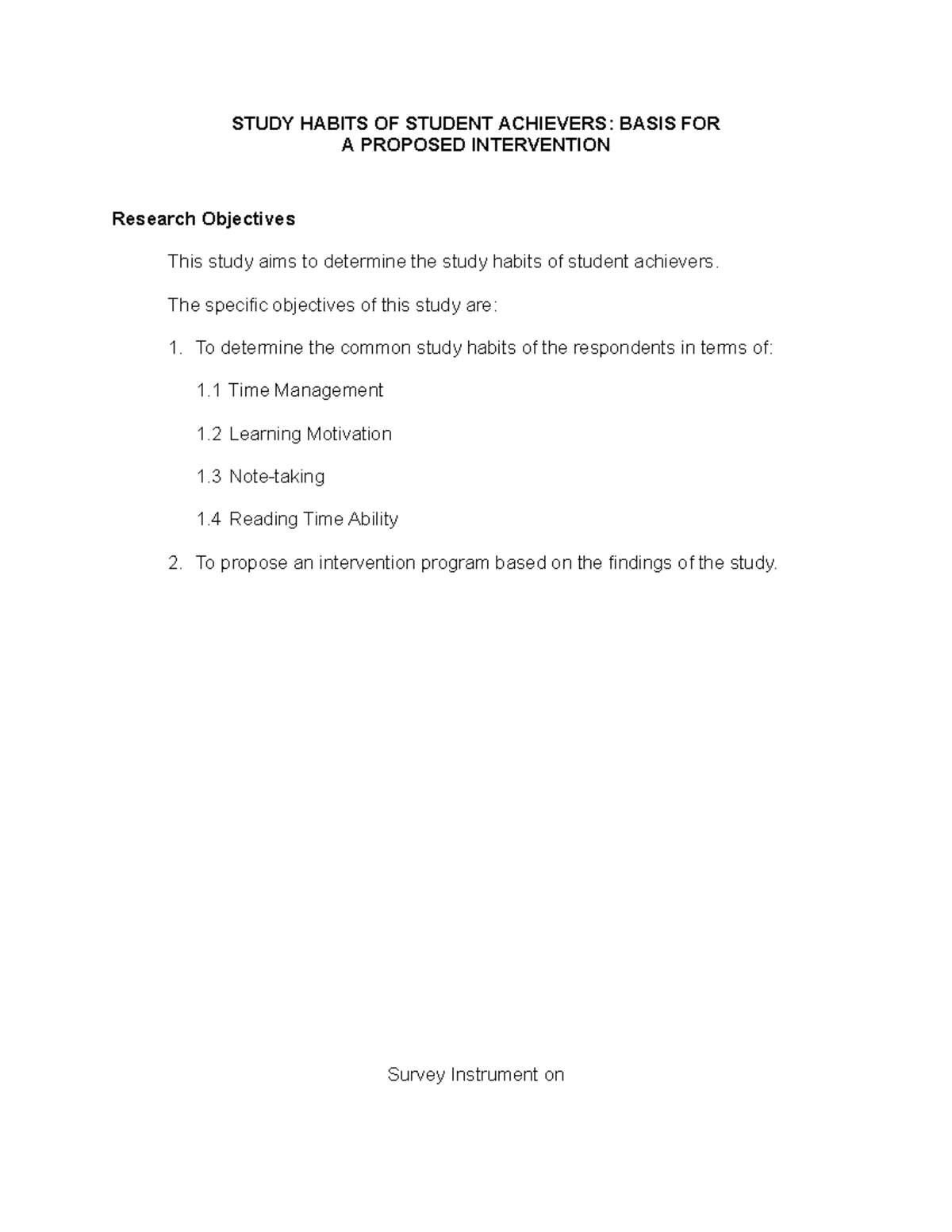 Study Habits of Student Achievers: Insights for Intervention - Studocu