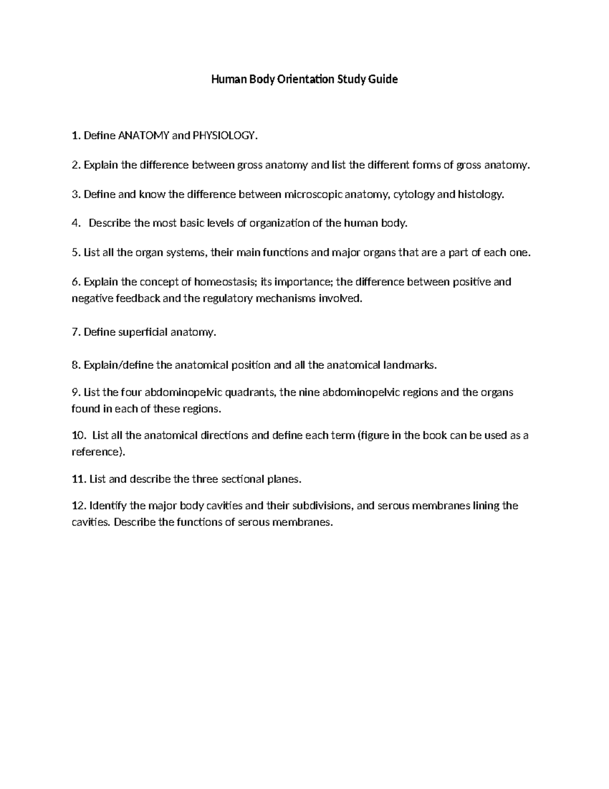 Human Body Orientation Study Guide: Anatomy and Physiology Overview ...