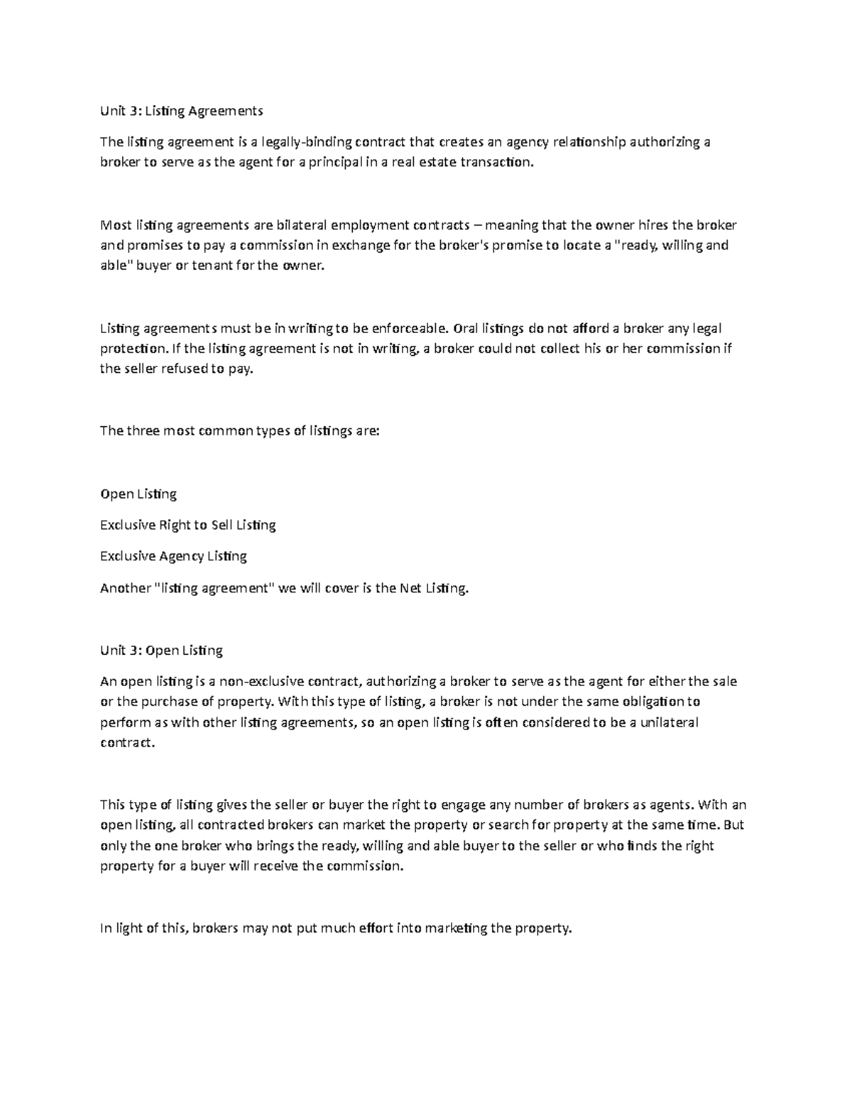 REAL Estate National Brokerage: Unit 3 - Understanding Listing ...