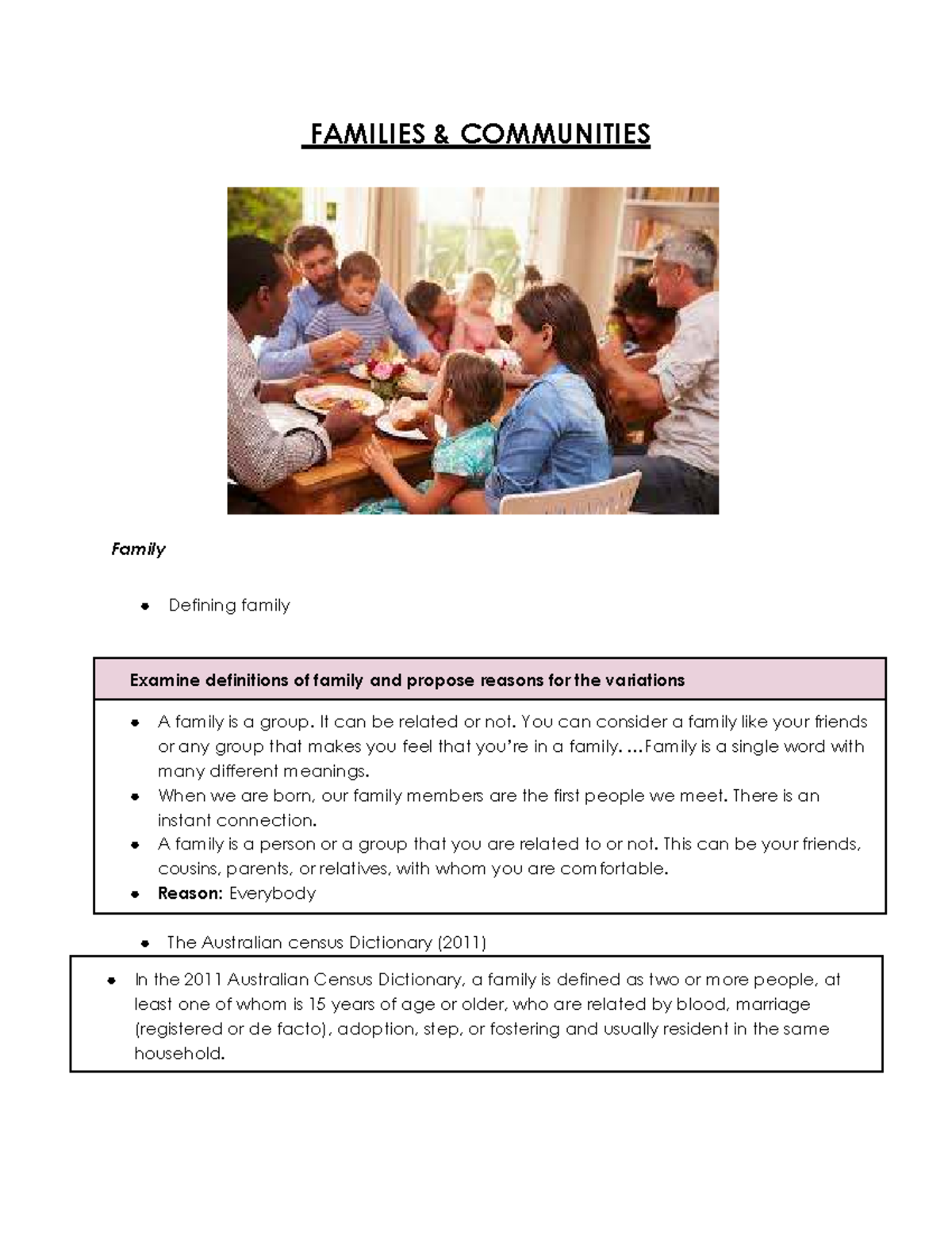 Coursework: Families and Communities - Exploring Family Definitions and - Studocu