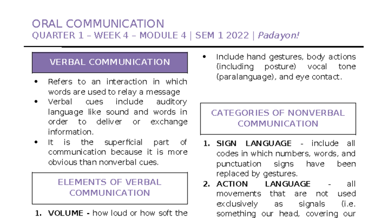 ORAL COMM 1: Verbal & Nonverbal Communication Insights - Studocu