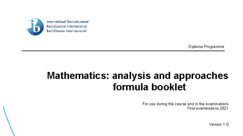 Math AA HL Formula Booklet: Essential Formulas & Concepts - Studocu