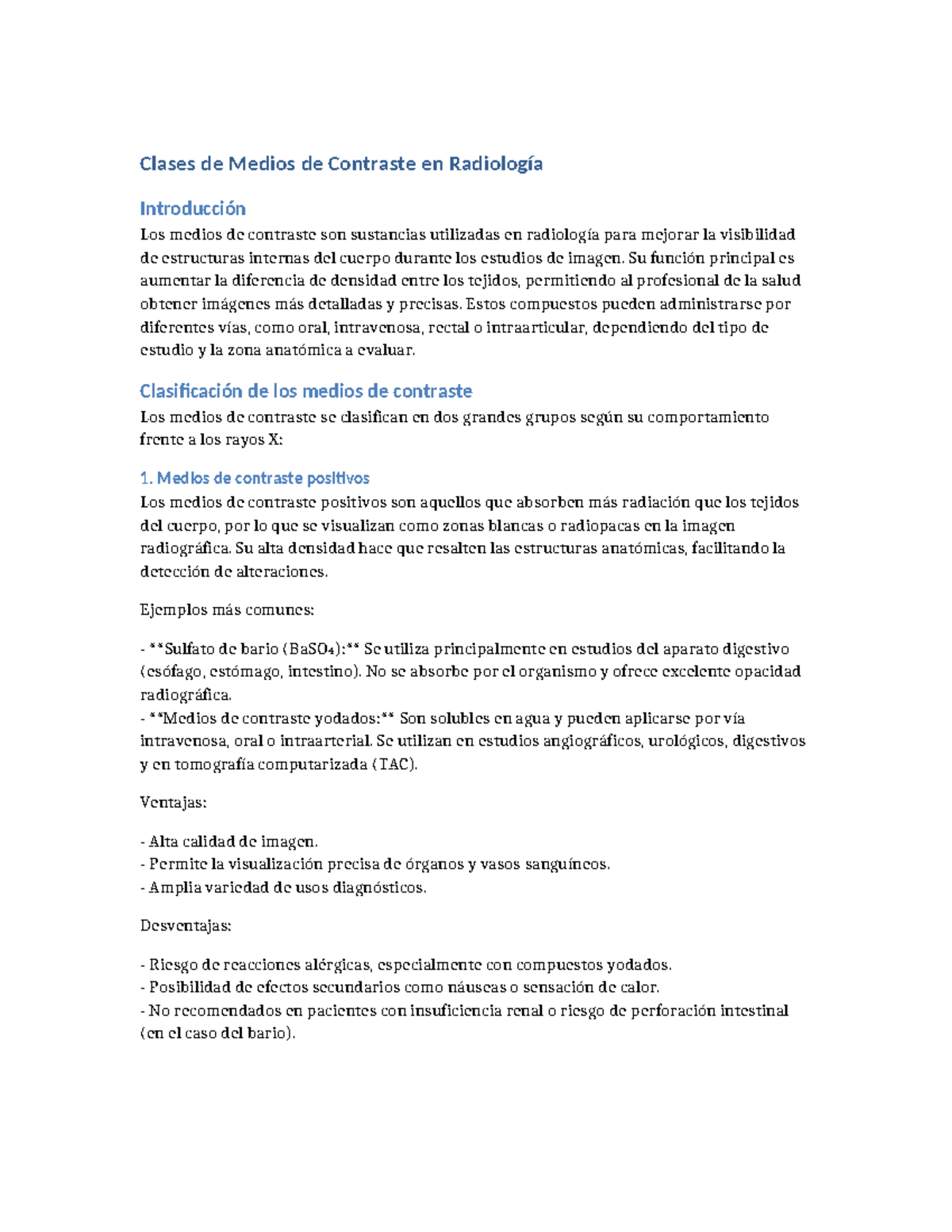 Clases de Medios de Contraste en Radiología: Introducción y ...