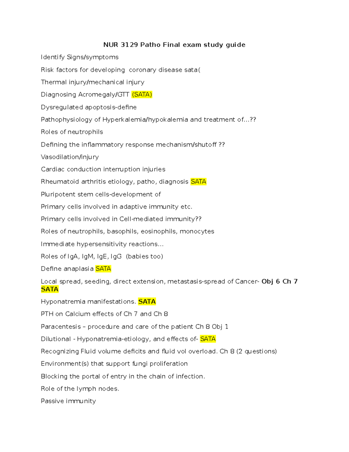 23 NUR 3129 Patho Finals 4 study guide - NUR 3129 Patho Final exam study guide Identify - Studocu