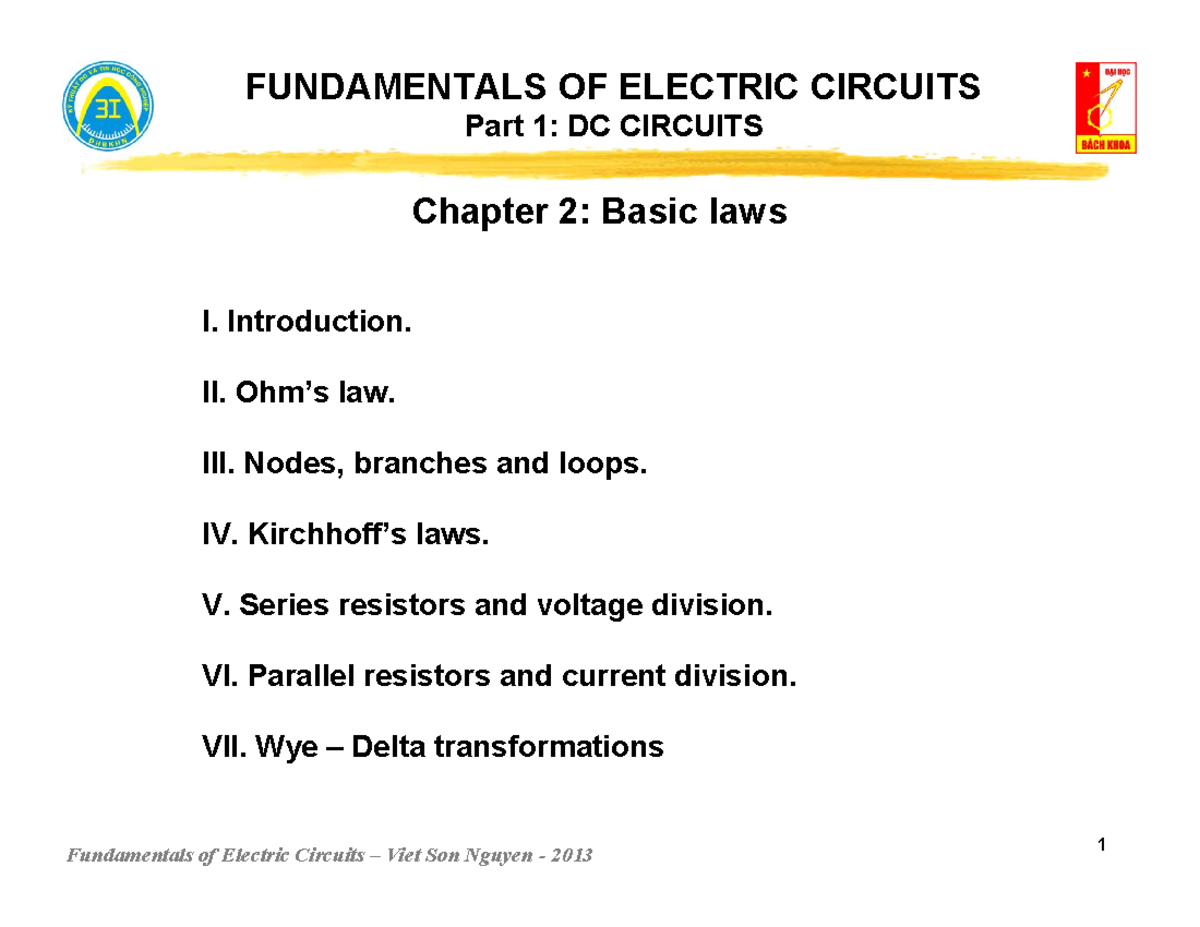 EE3706 - Chapter 2 - Basic laws - 1 FUNDAMENTALS OF ELECTRIC CIRCUITS Part 1: DC CIRCUITS ...