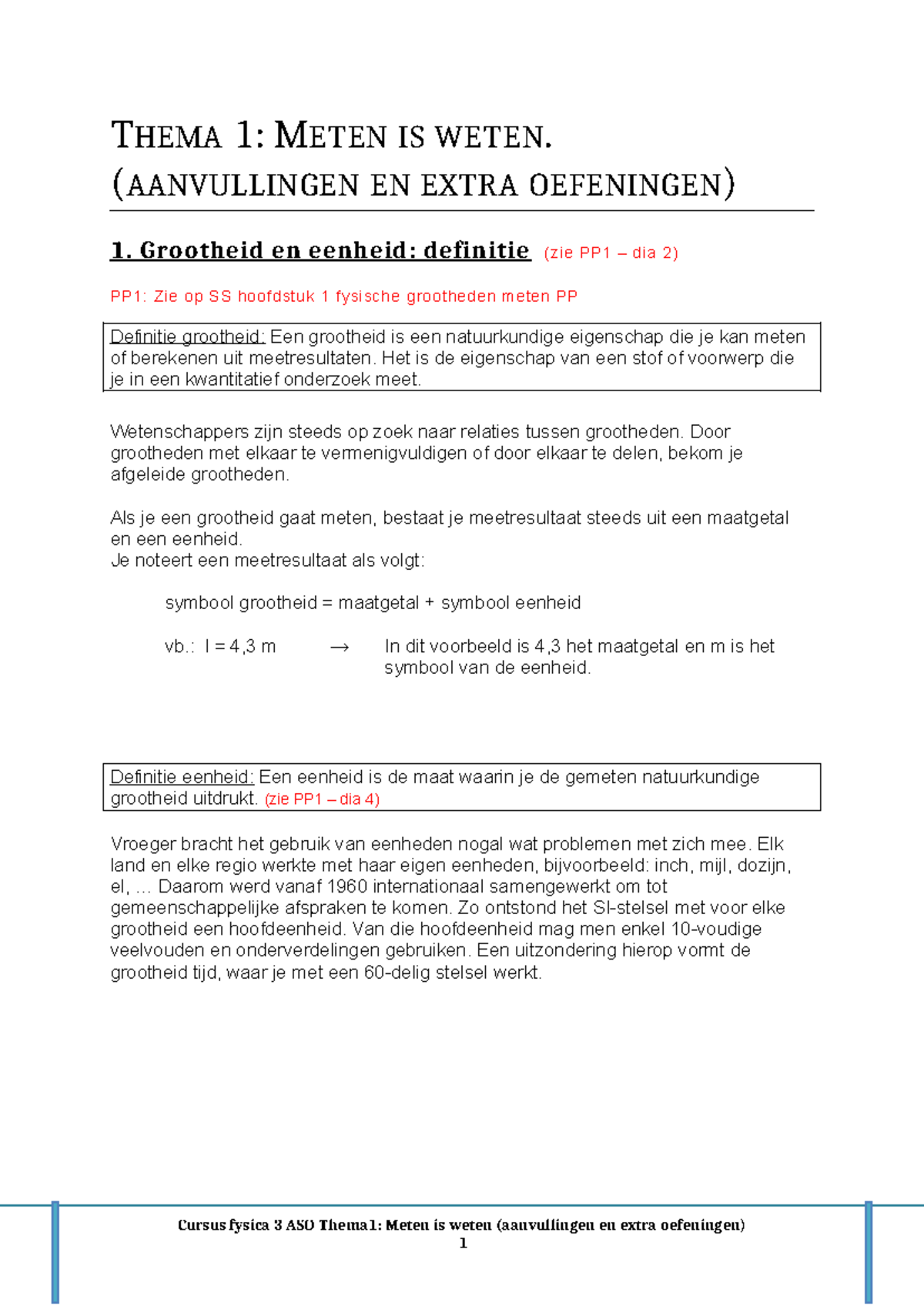 Cursus Fysica 3 ASO: Thema 1 - Meten is Weten (Aanvullingen ...