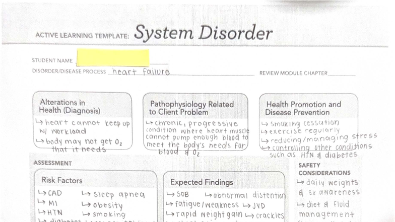 Heart Failure System Disorder: ATI Active Learning Template - Studocu