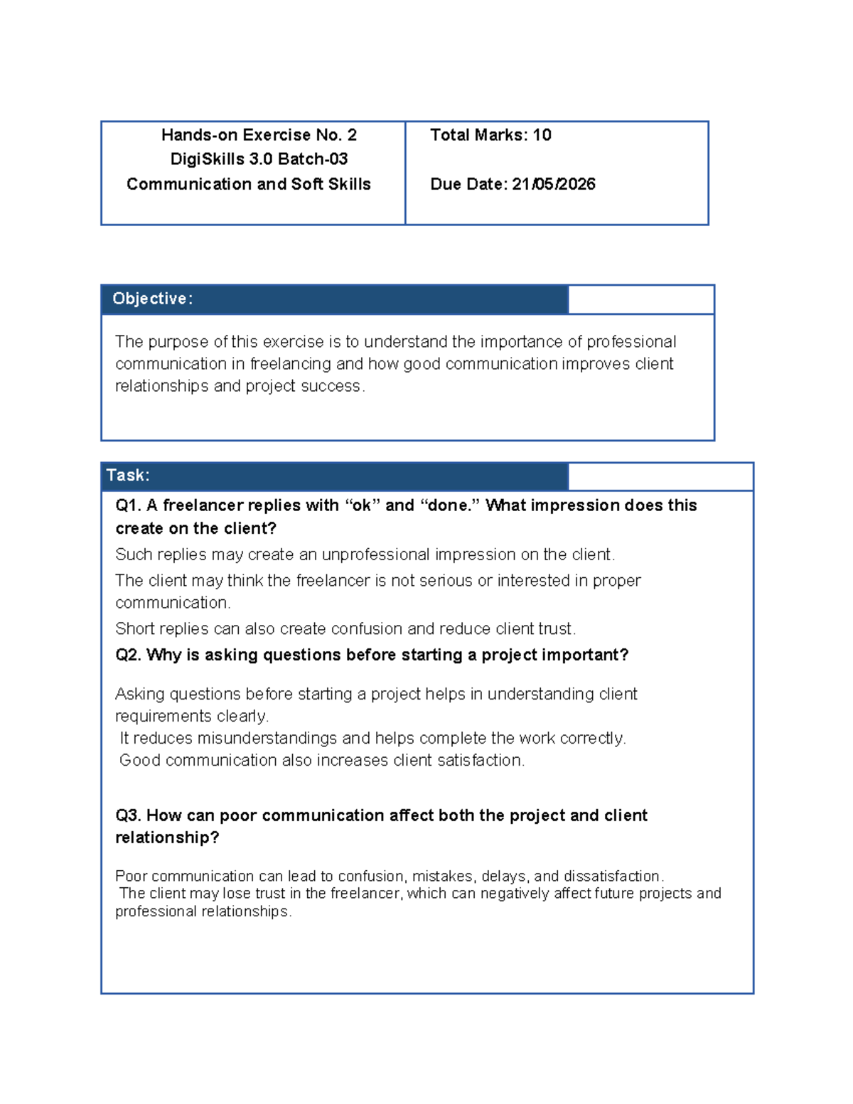 Hands-on Exercise No. 2 - DigiSkills 3.0 Communication Skills - Studocu