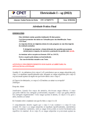Atividade Prática final - Nivelamento de Física - Nivelamento de Física 2024 Aluno(a): Data: 19 ...