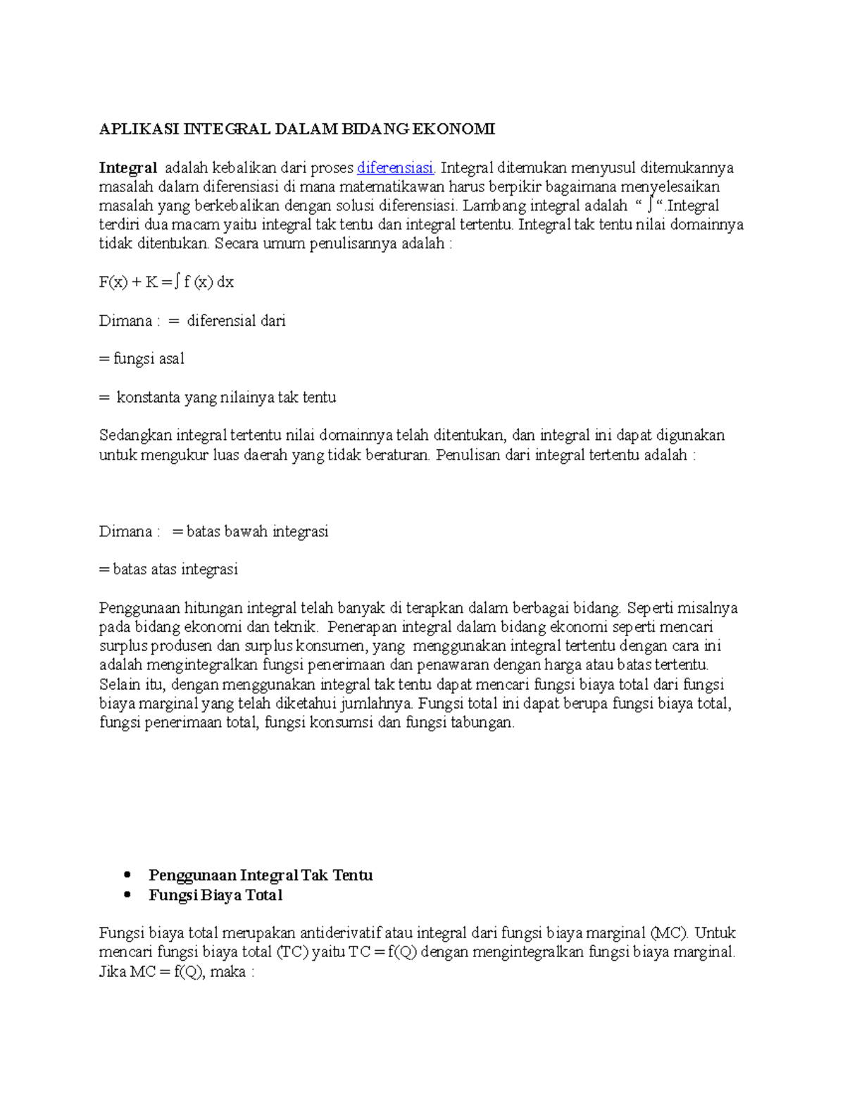 Aplikasi Integral dalam Ekonomi: Surplus Konsumen dan Produsen - Studocu