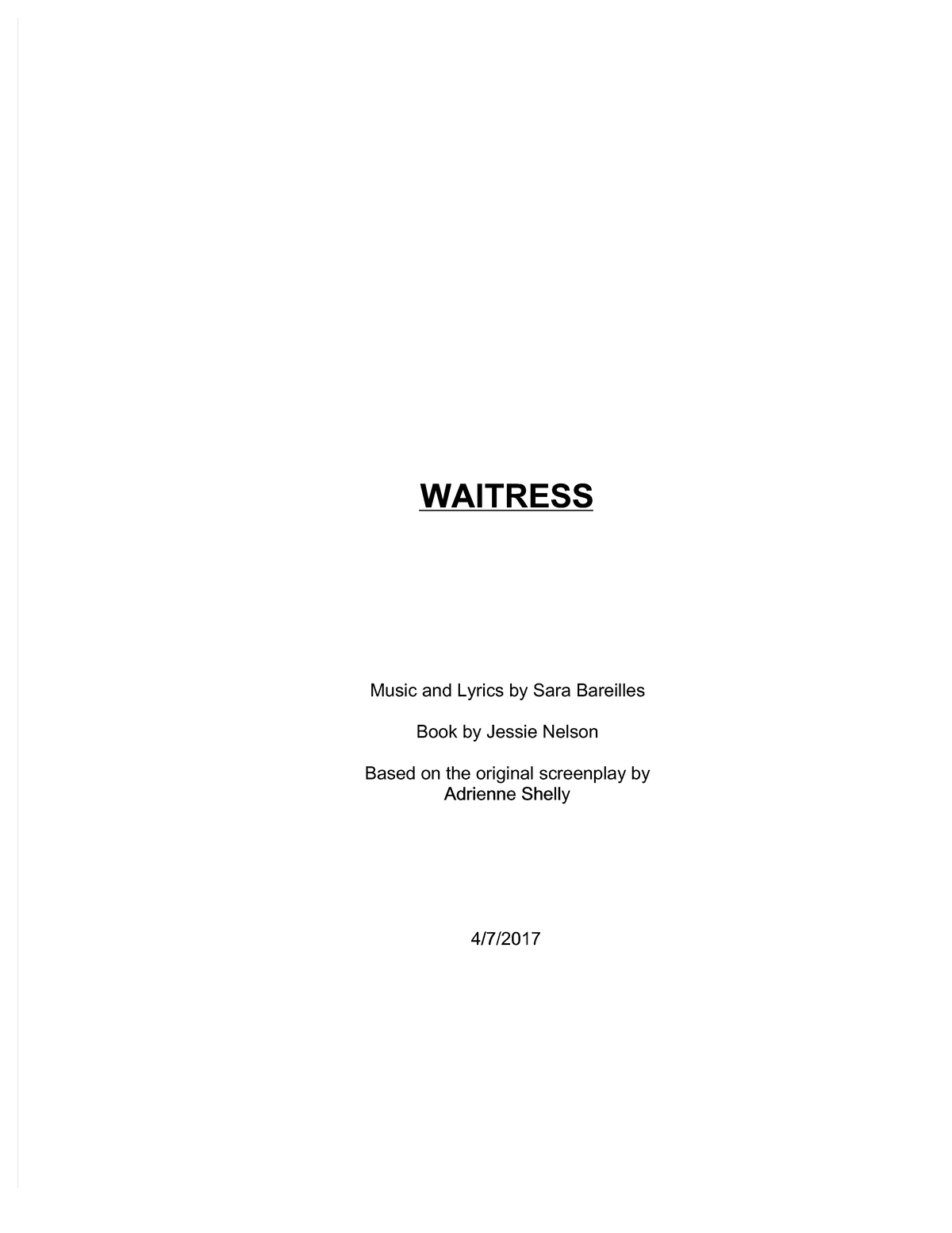 Waitress The Musical - Full Script and lyrics - WAITRESSWAITRESS Music ...