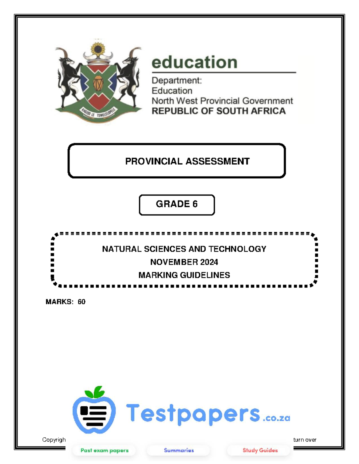 Grade 6 Natural Sciences & Technology Nov 2024 Marking Guidelines - Studocu