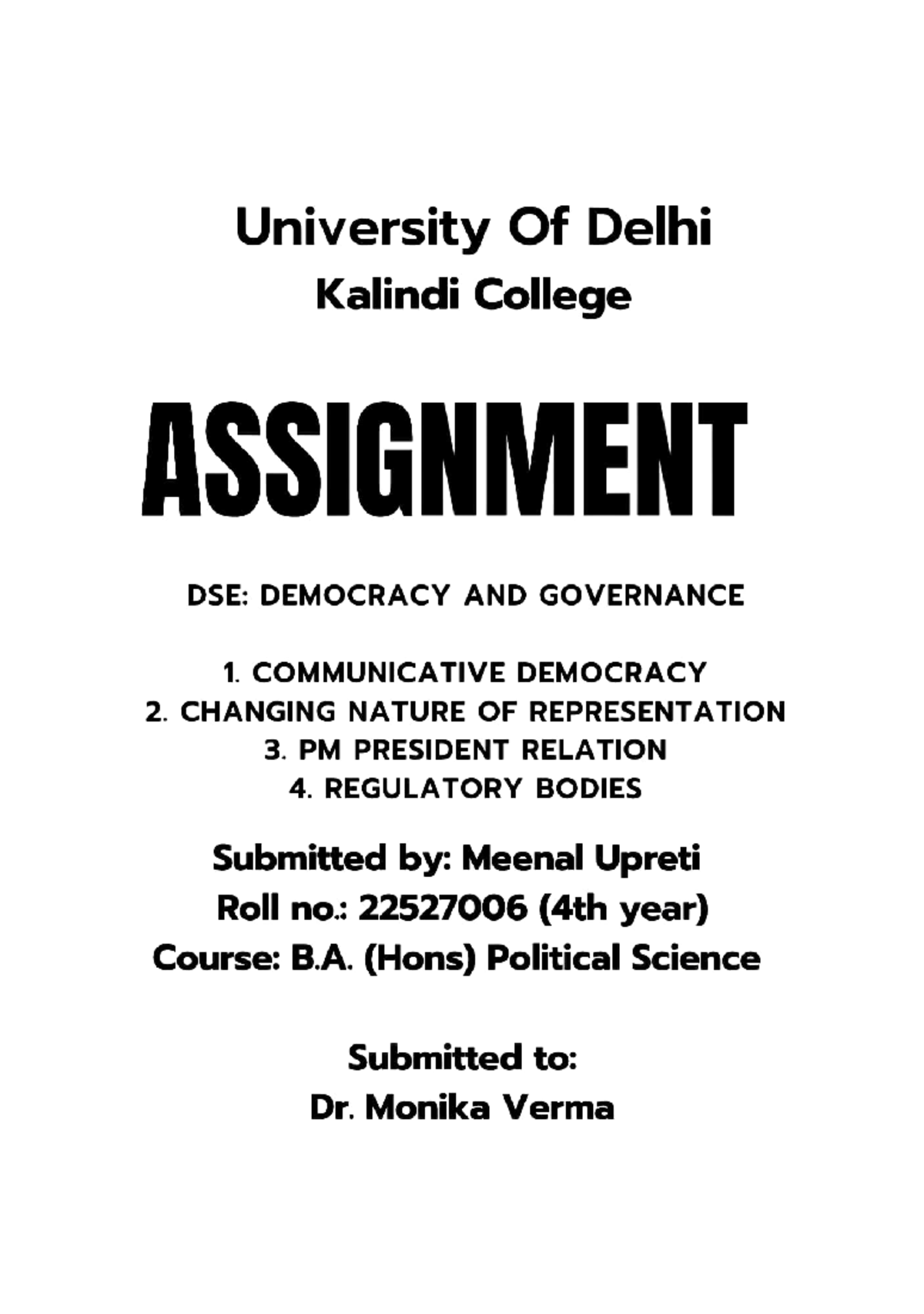 DSE Assignment: Democracy and Governance Insights - Studocu
