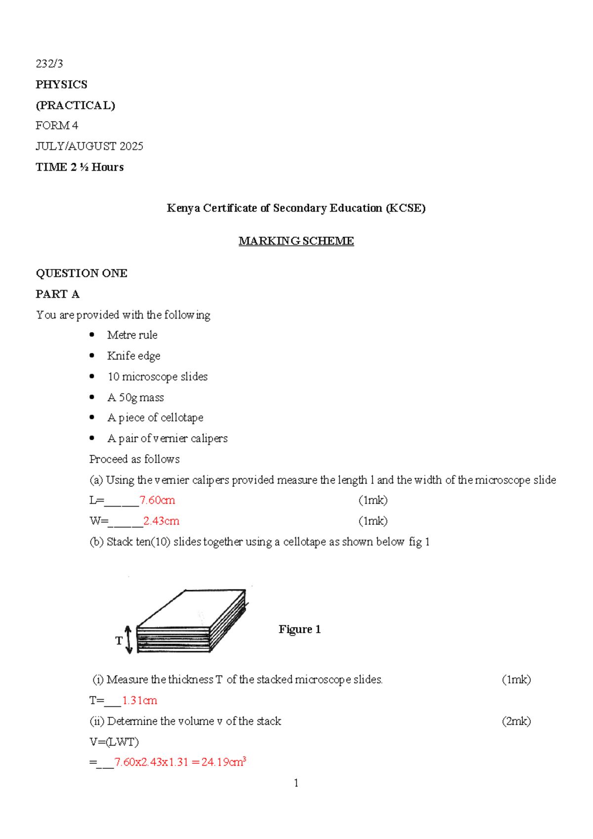 Physics (Practical) Form 4 2025 KCSE Final Exam Marking Scheme - Studocu