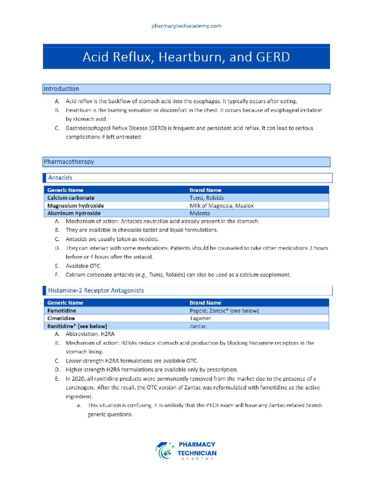 Acid Reflux PDF Study Guide - pharmacytechacademy Acid Reflux ...