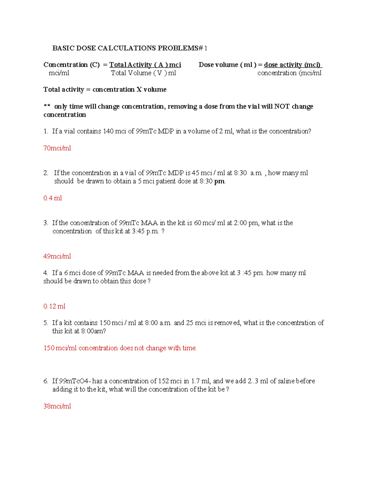 HW 6 Dose Calculations for Concentration Problems with Answers ft5678ik ...