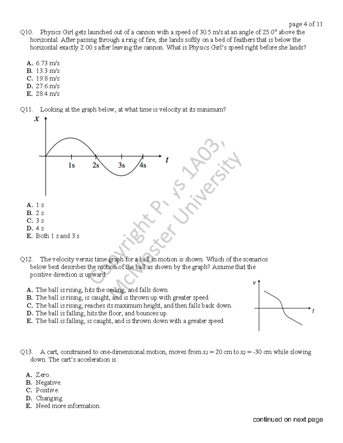 Test 1 2018 Winter (Kinematics Problems) - Physics Q10-Q17 Solutions ...