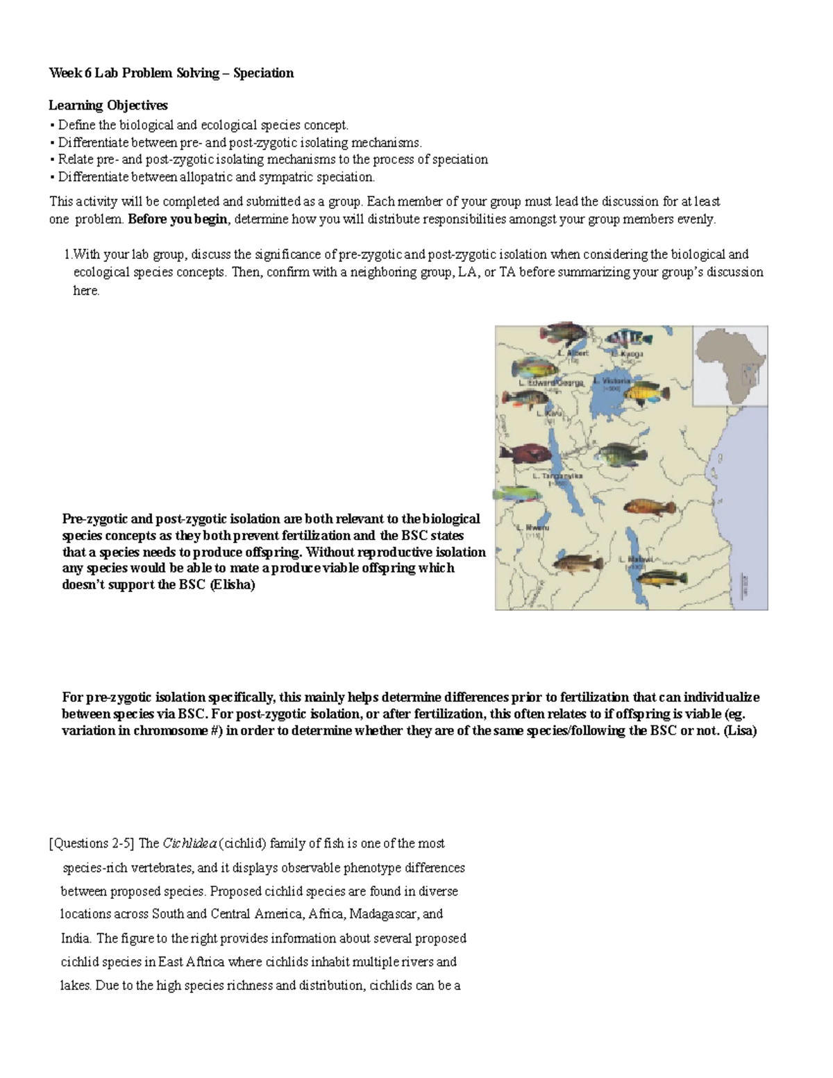 LS7B Lab 6 Worksheet – Speciation and Isolation Mechanisms - Studocu