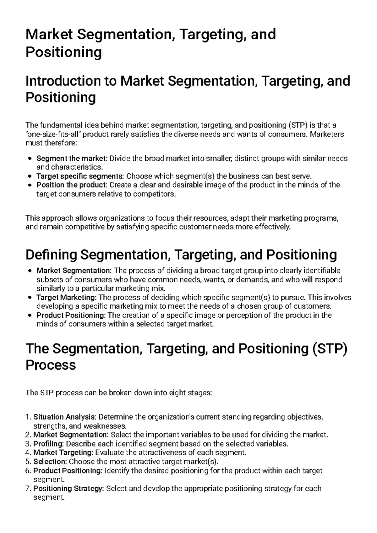 Chapter 6 Study Guide: Market Segmentation, Targeting & Positioning ...