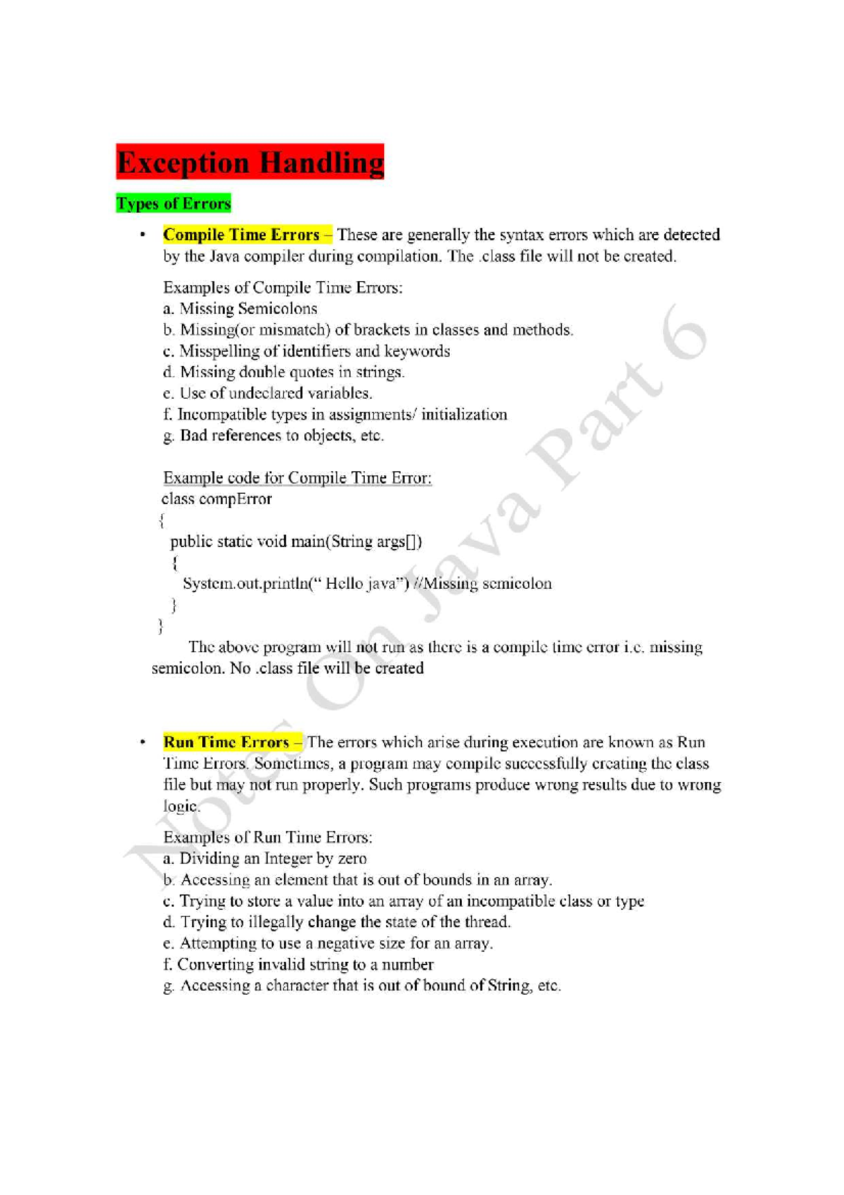 Java Exception Handling and Applet Programming (CS101) - Studocu