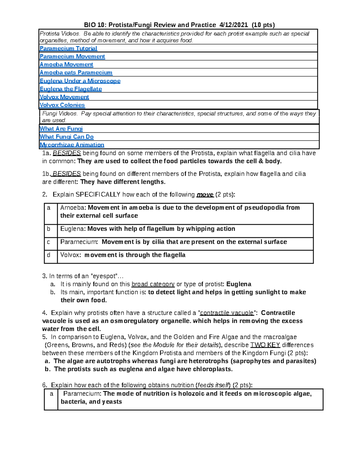 BIO 10: Protista and Fungi Review Activity Guide (4/12/2021) - Studocu