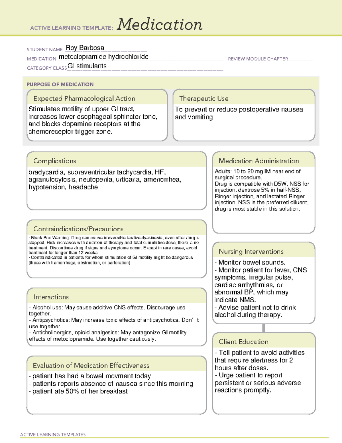 Medication form for patient - ACTIVE LEARNING TEMPLATES Medication ...