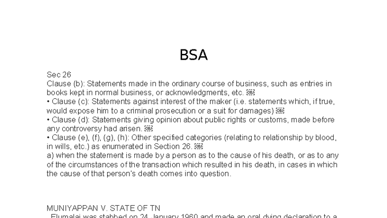 BSA - ………… - BSA Sec 26 Clause (b): Statements made in the ordinary ...