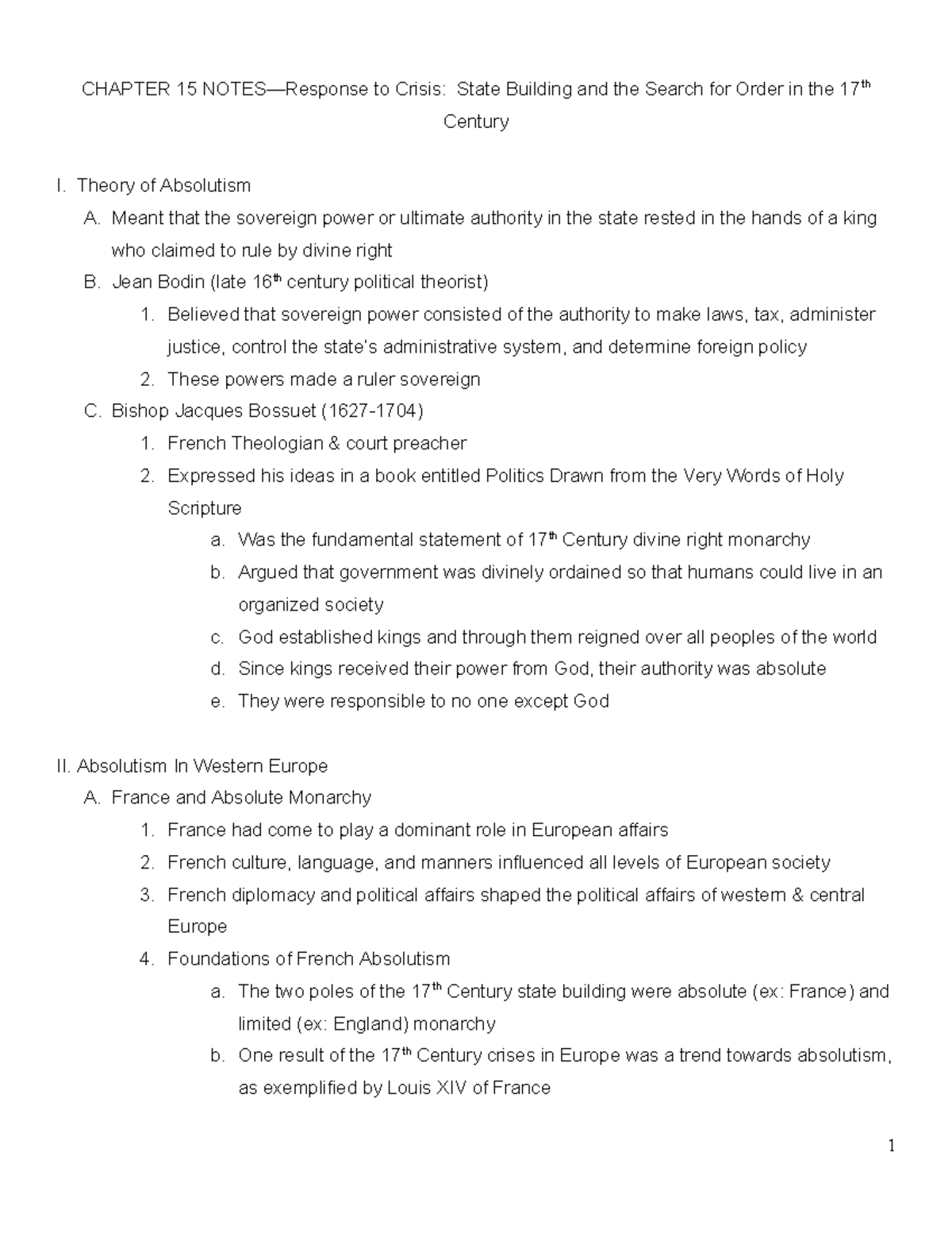 Ch. 15: Response to Crisis - State Building & Absolutism in the 17th ...