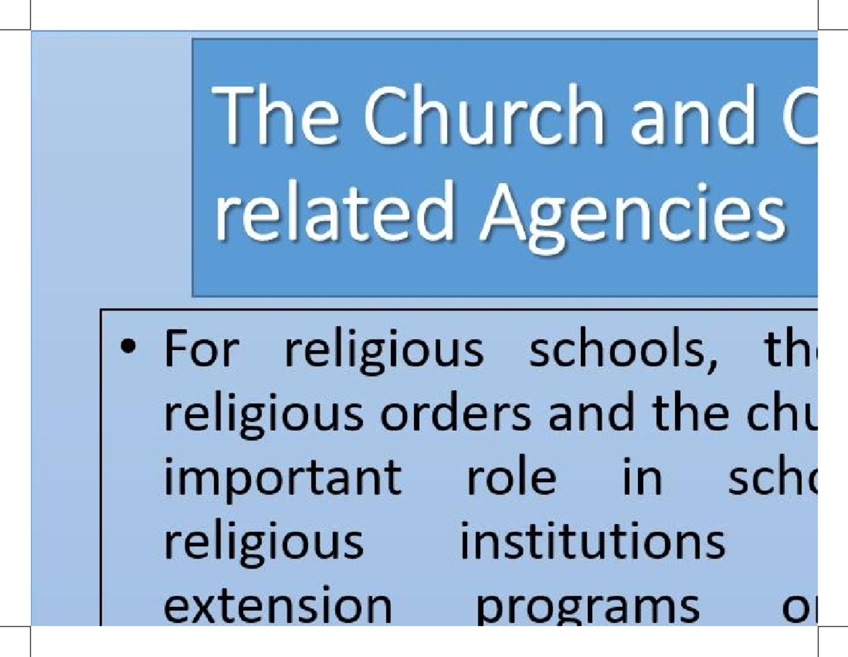 Religious Schools and Church Agencies: Roles and Resources Overview ...