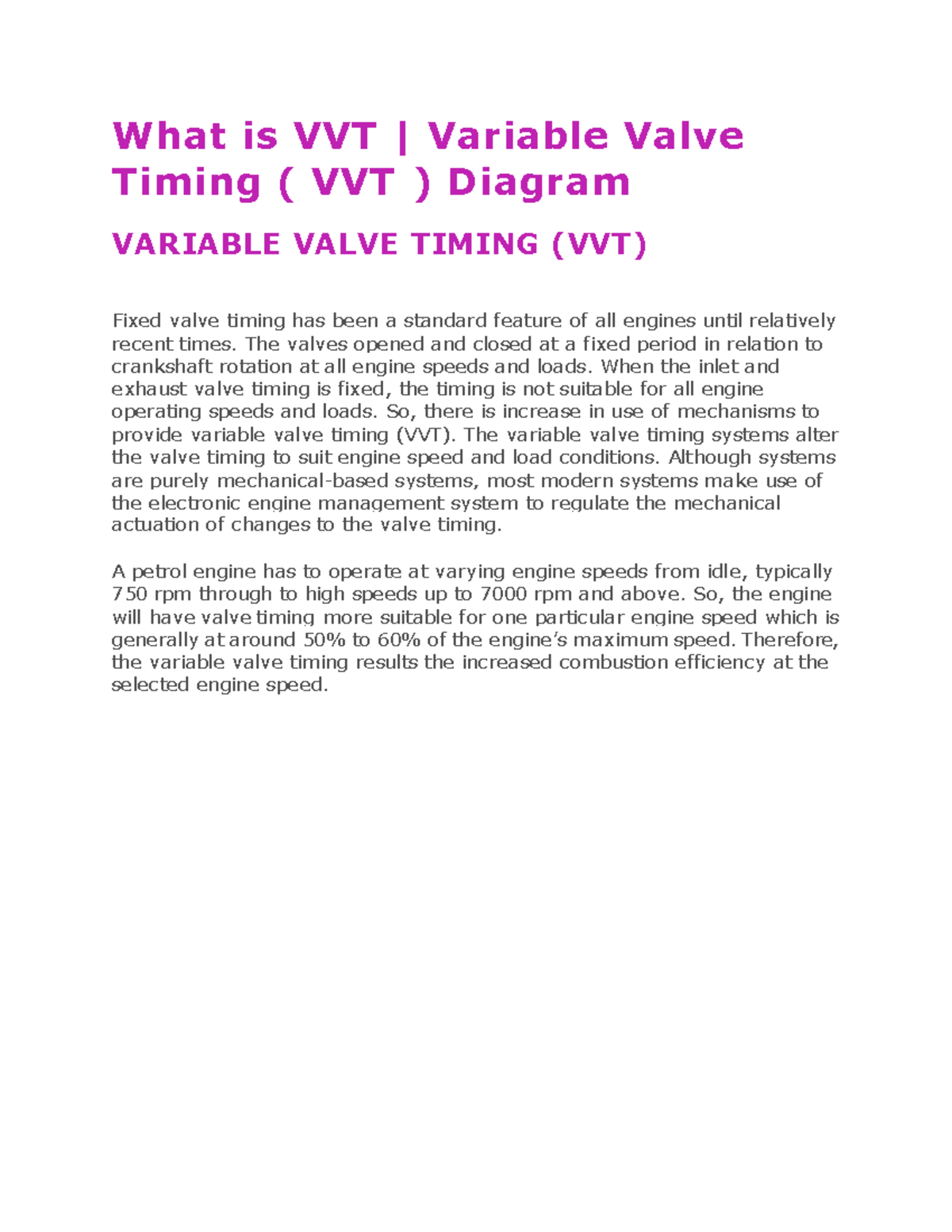 Automobile Exam Notes: VVT & Common Rail Direct Injection Systems - Studocu