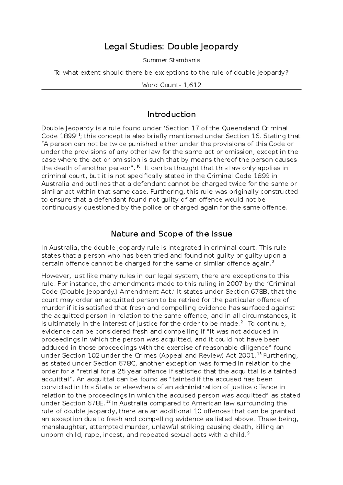 Legal Studies: Double Jeopardy Exceptions and Legal Implications FA1 ...