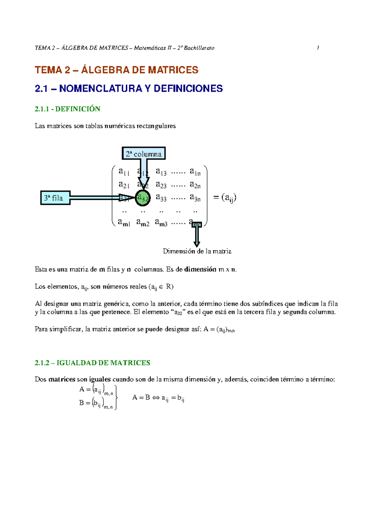 TEMA 2: ÁLGEBRA DE MATRICES - Matemáticas II 2º Bachillerato - Studocu