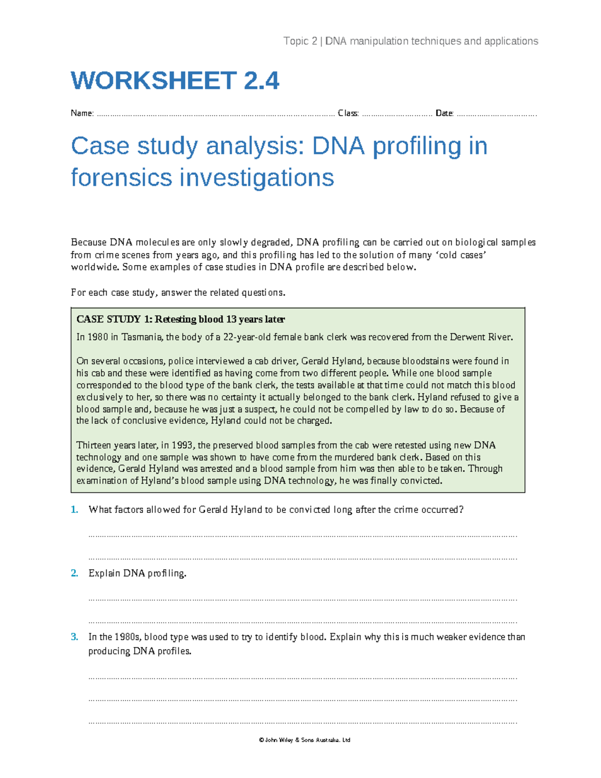 Jacaranda 2.4 Forensic Case Study: DNA Profiling in Investigations ...