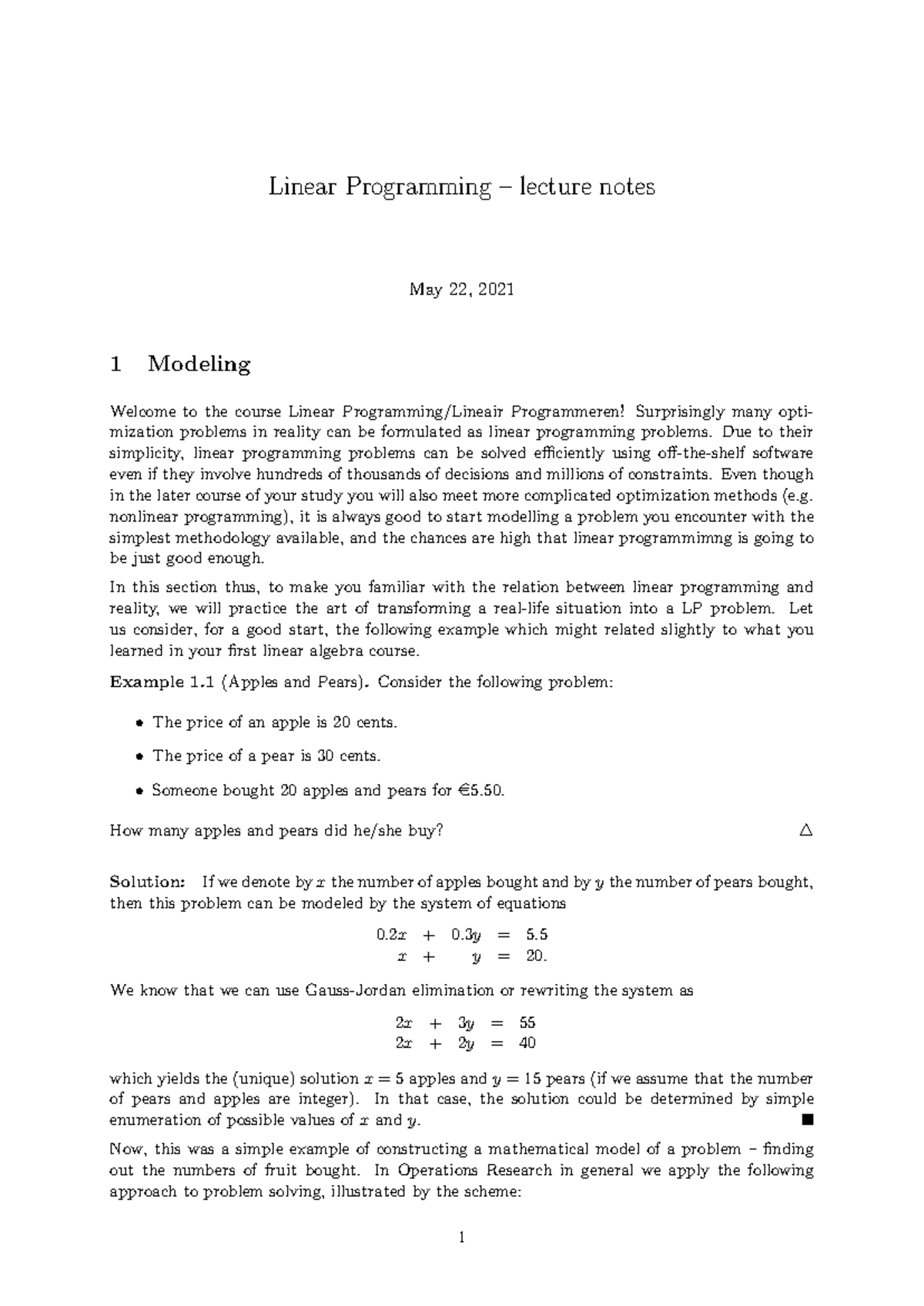 Linear Programming Lecture Notes (2020-2021) - Studeersnel