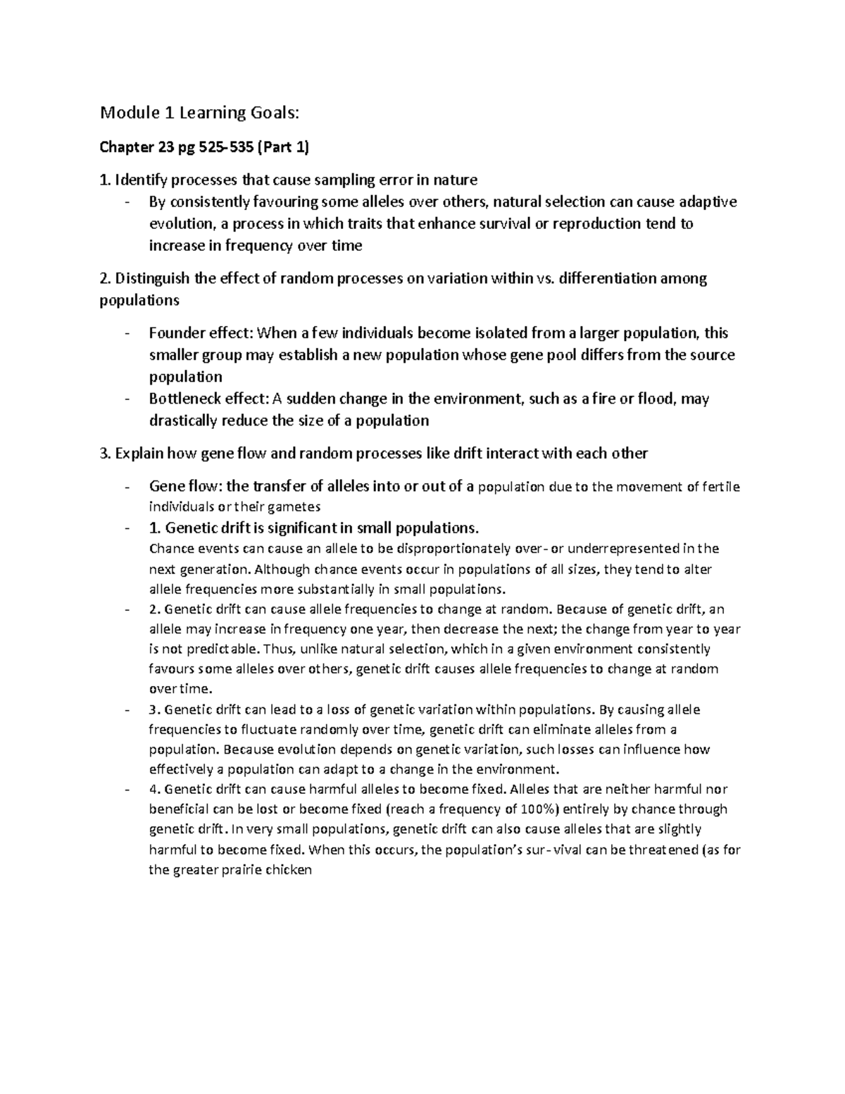 BIOL 103 - Week 2 Learning Goals - Module 1 Learning Goals: Chapter 23 ...